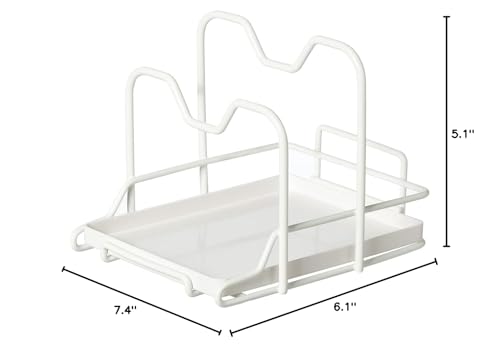 SUNFCON Upgraded Pot Pan Lids Holder Large Cookbook Stand Spoon Rest Cutting Board Rack Chopping Board Organizer Stand w Drip Tray Kitchen Countertop White