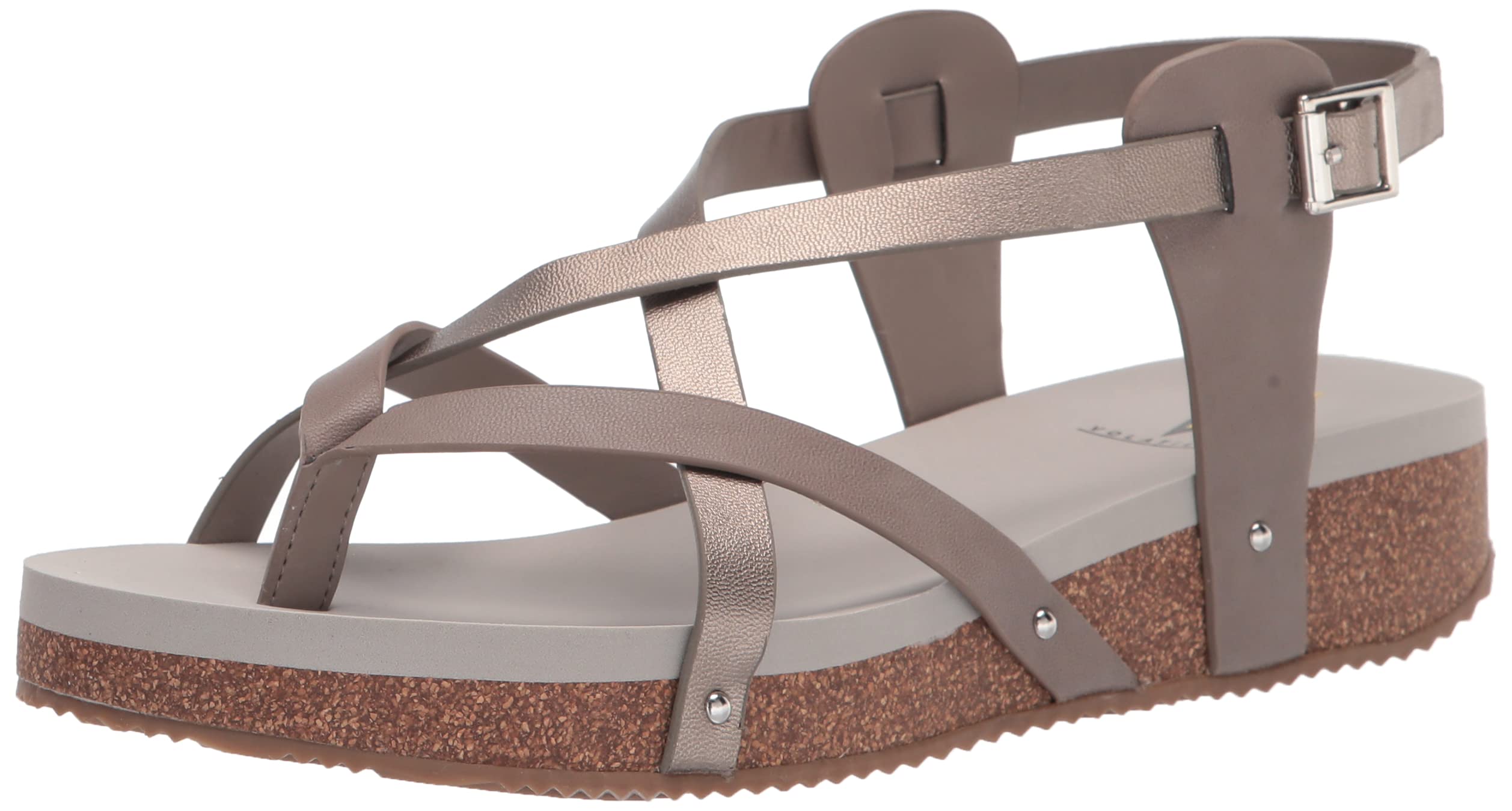 VOLATILE Women's Strappy Sandal Wedge, Pewter, 11
