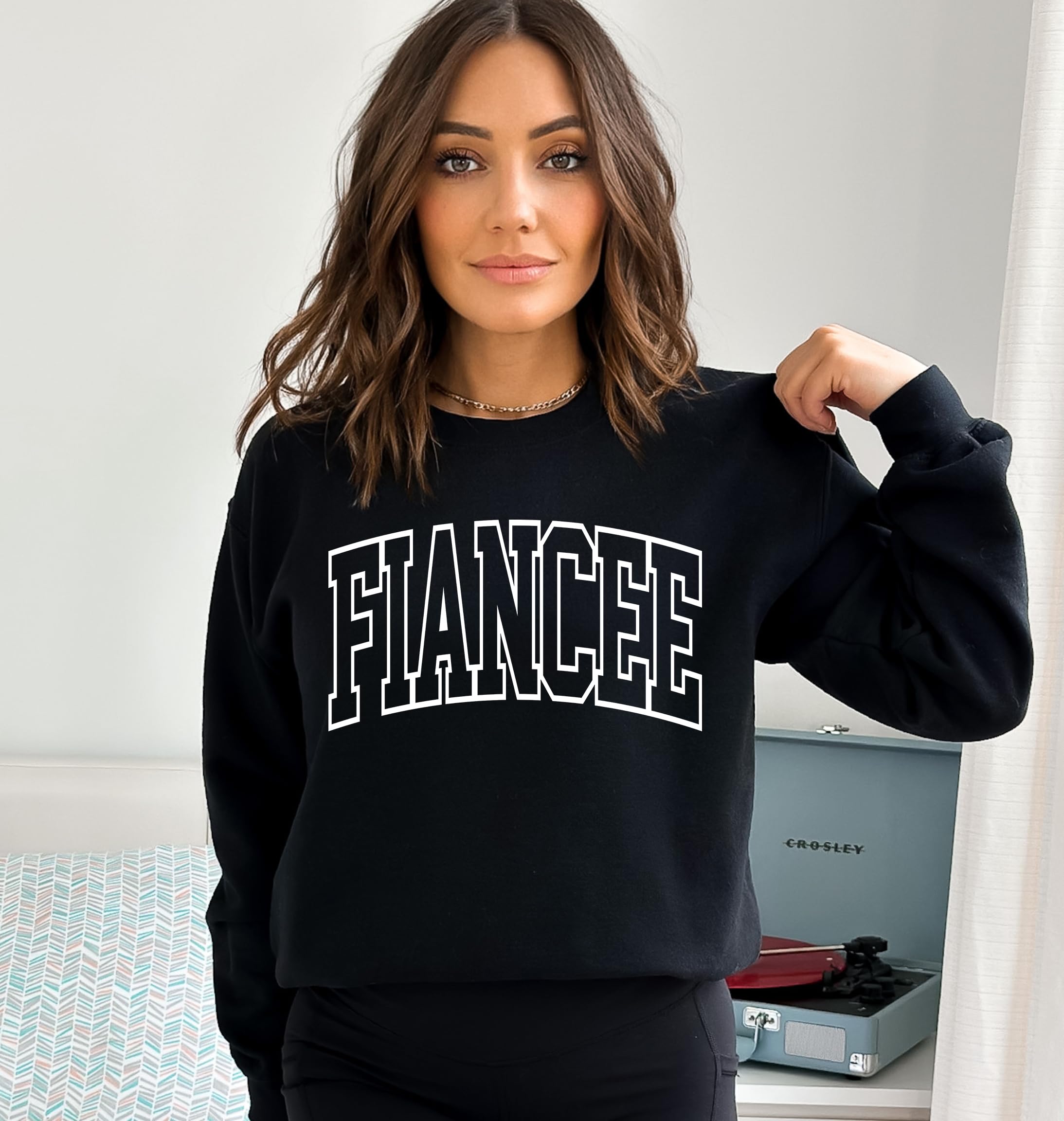 Up2ournecksinfabric - Engagement Gift - Fiance Sweatshirt - Newly Engaged - Black Crewneck Sweatshirt - Fiancee