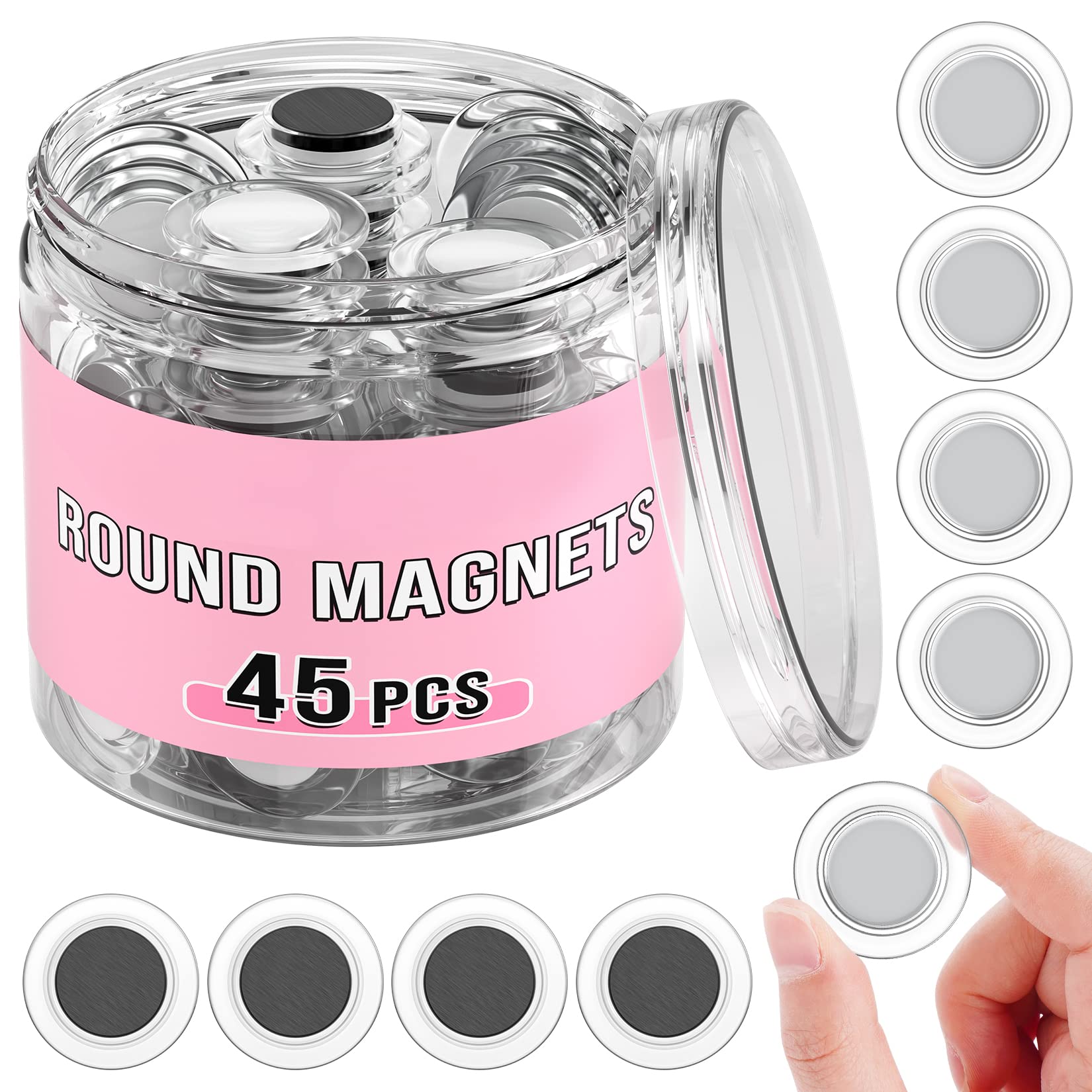 VNDUEEY 45 Pcs Round Whiteboard Magnets, Fridge Magnet, Dry Board Refrigerator Magnets, Magnets Fridge Decorative, Small Magnets Teacher Supplies for School, Home, Office(Clear, 3cm/1.18in)