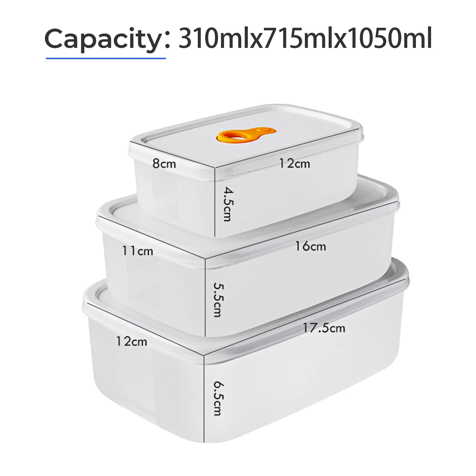 Simpleeasy 6 PCS Food Storage Containers with Lids and Steam Vents (3 Containers + 3 Lids), Microwave, Fridge and Dishwasher safe,Transparent Plastic
