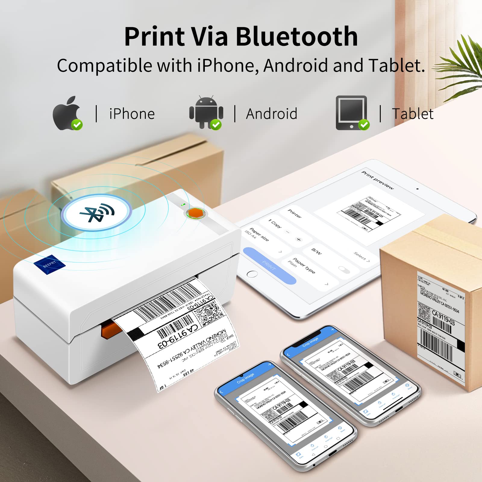 YVF Bluetooth Thermal Shipping Label Printer, 4x6 Label Printer for Shipping Packages & Small Business, Wireless Label Printer Support with iPad iPhone and Android, Work for Amazon Etsy USPS UPS