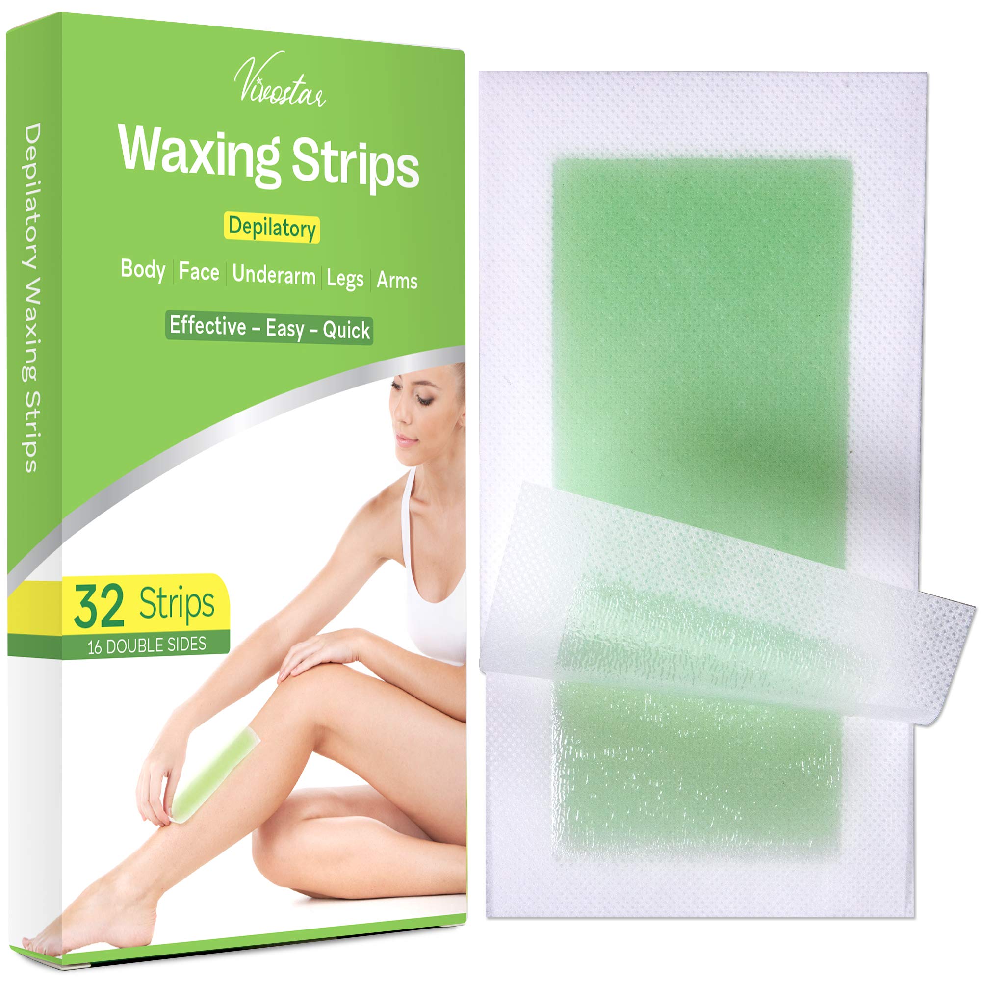 Wax Strips, Hair Removal Wax Kit for Arm, Leg, Brazilian, Bikini Women, 32 Count (Large Size Wax Strips)