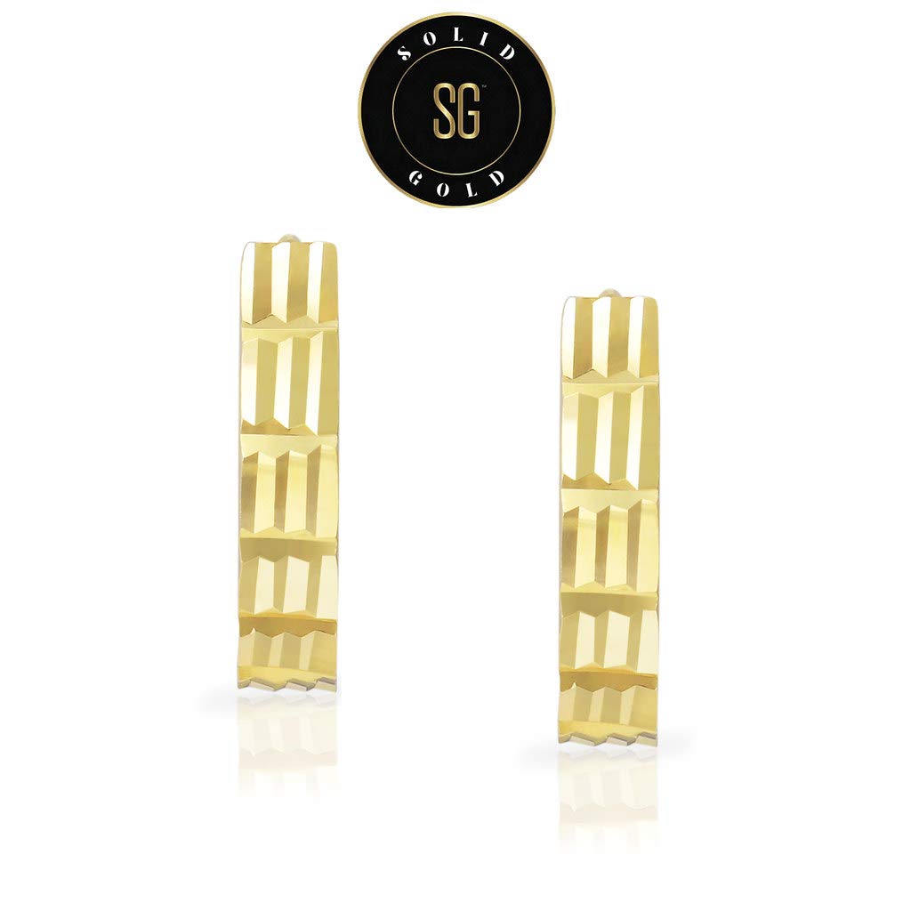 SOLIDGOLD - 14K Real Gold Thick Textured Huggie Click top Hoop Earrings
