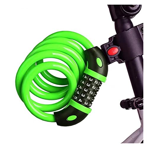 XFTD Bicycle Lock Bicycle Lock Electric Bike Five-bit Code Lock Mountain Bike Bar Wire Ring Lock Riding Equipment Bicycle Lock Convenient and Practical (Color : Green)