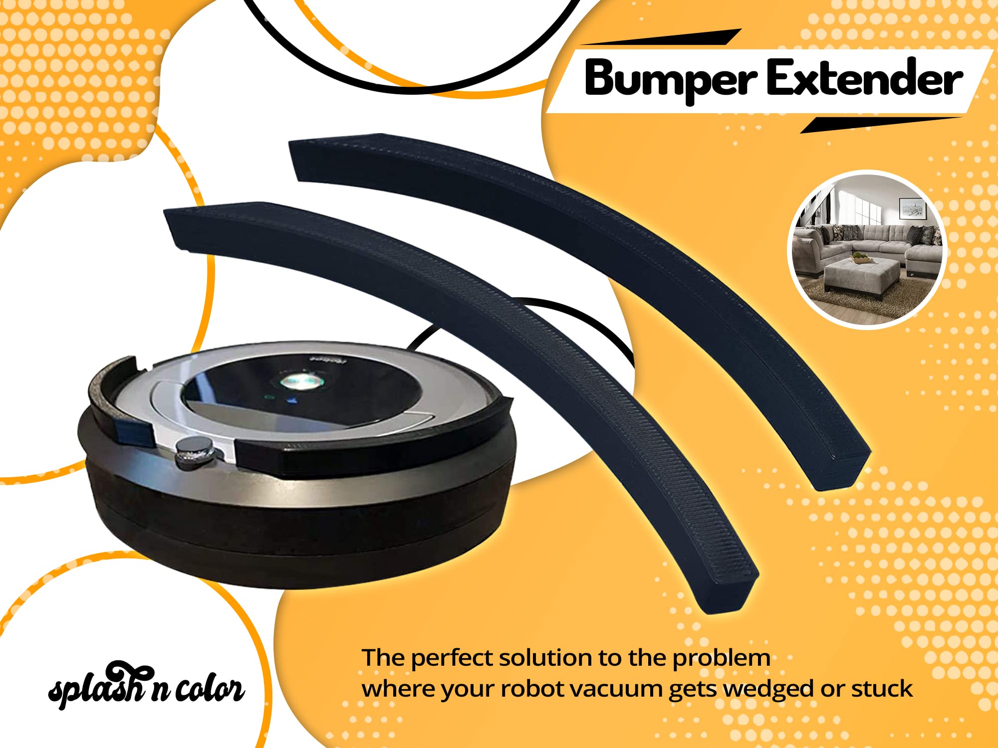 SplashNColor Bumper Extender Guard Height Adjuster for Roomba Eufy Vacuum Cleaner, 2 PCS Made with Durable Material and Easy to Install, Prevents Vacuum Cleaner to Get Stuck Beneath The Furniture