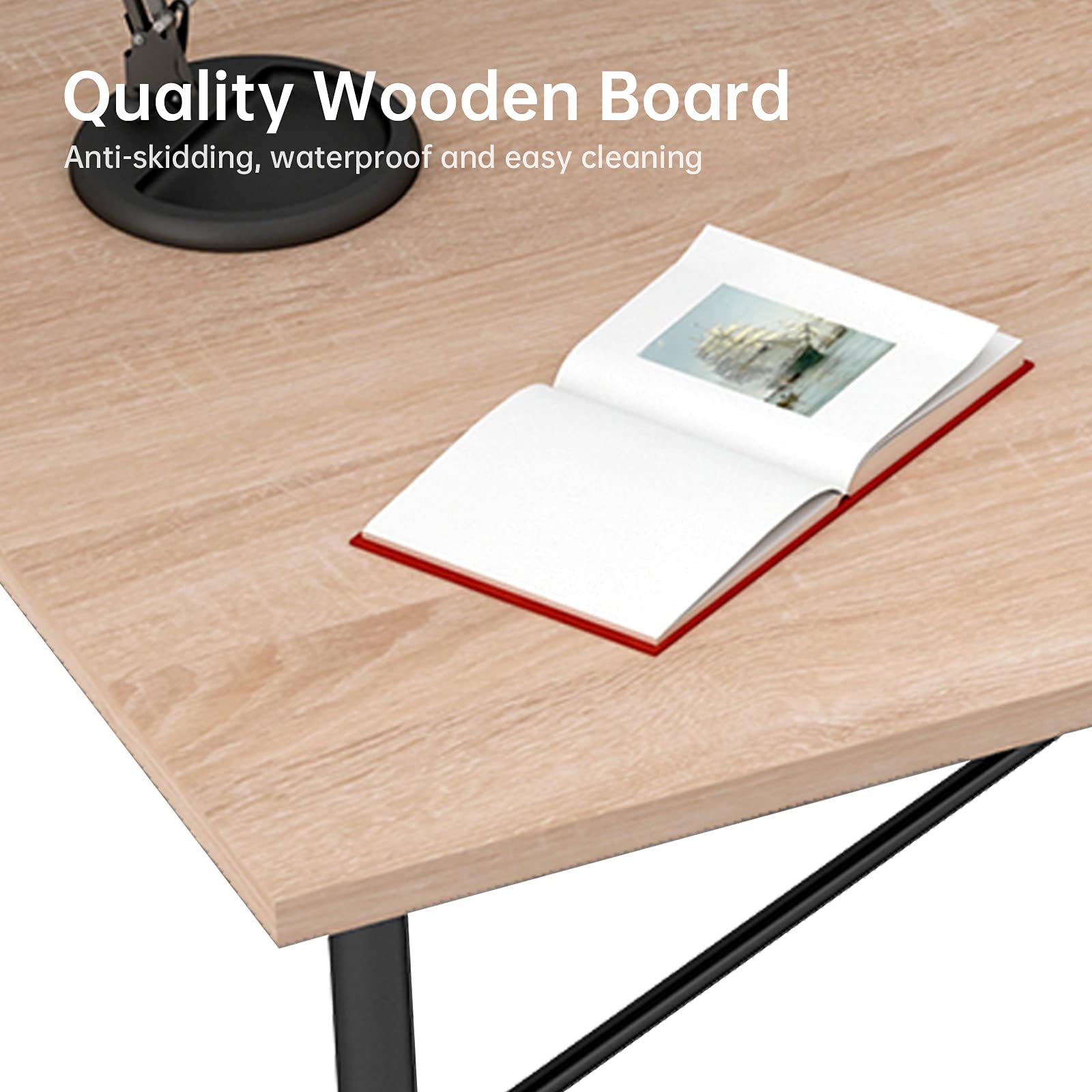 SMAGREHO Writing Computer Desk 47 inch,Home Office Sturdy PC Laptop,Modern Simple Style Wood Table,Black Metal Frame,Oak