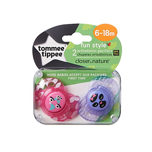 Tommee Tippee Closer to Nature Fun Pacifier, 6-18 Months, 2 Count -Colors Will Vary