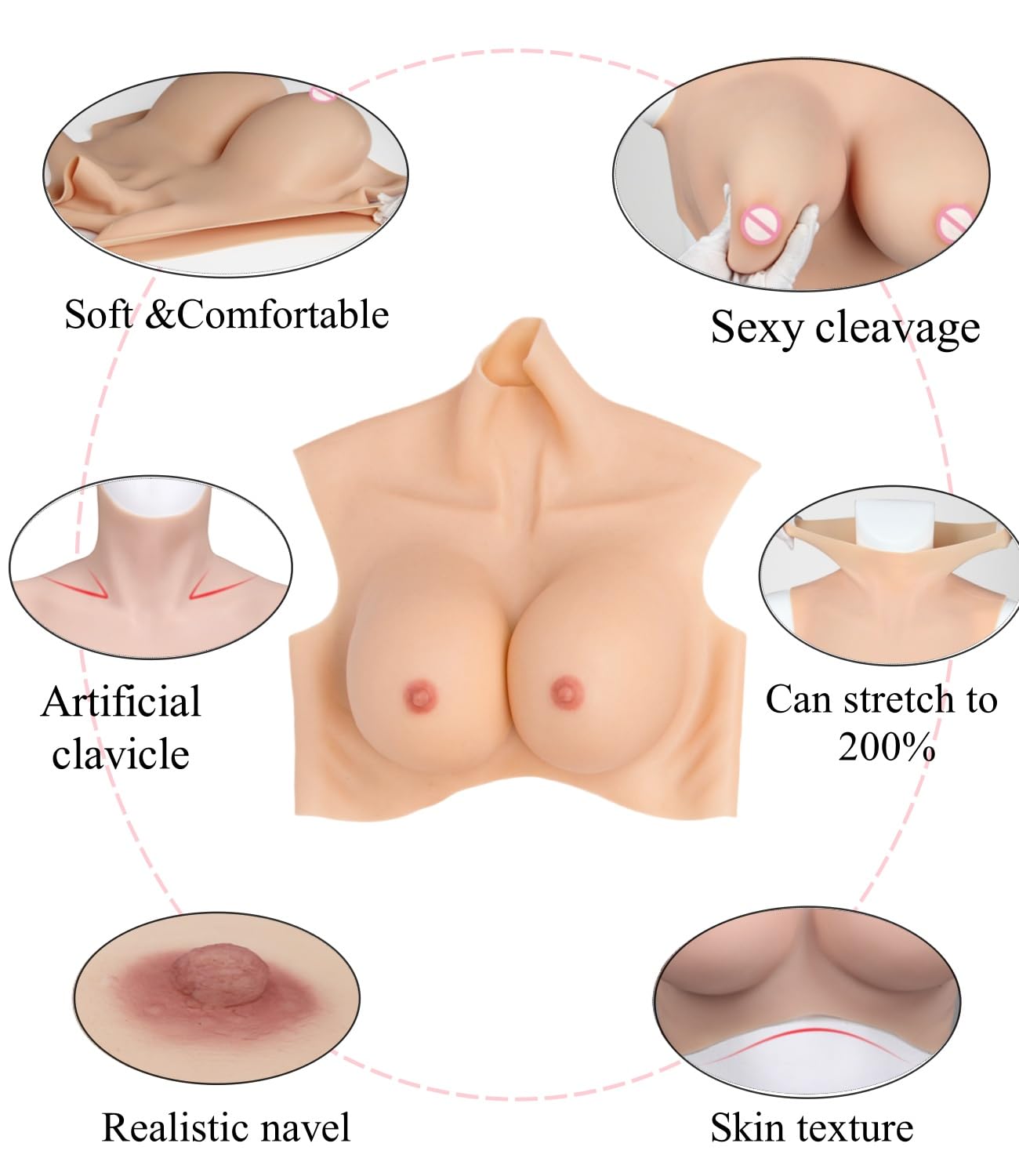 TEAYUYIM Silicone Breastplate Round Collar Breast Forms for Drag Queen Silicone Filled C-G Cup