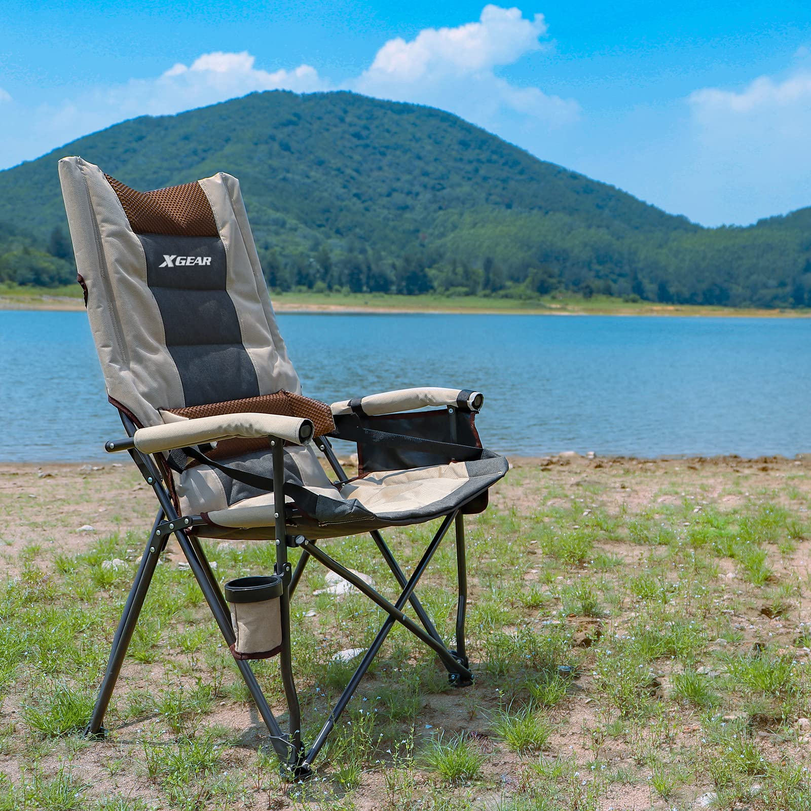 XGEAR Outdoor Lumbar Support Camping Chair Padded Lawn Chair Folding Chair