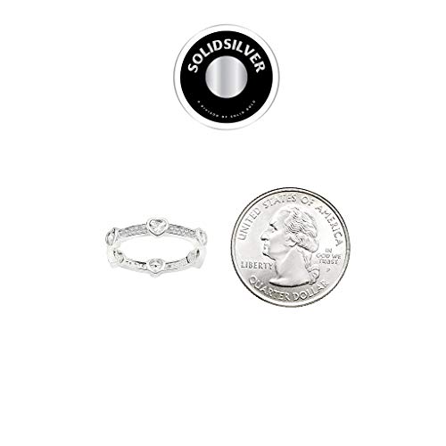SolidSilver- Sterling Silver Heart Eternity CZ Band Ring For Women, Girls & Teens | Sizes 7