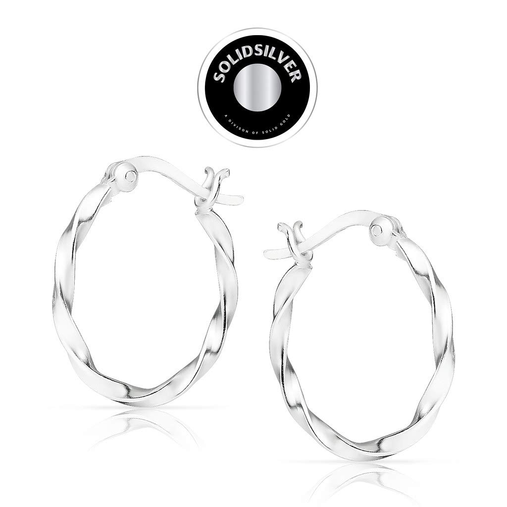 SOLIDSILVER- Sterling Silver Lightweight Click Top High Polished Twisted Hoop Earrings | Size 25mm