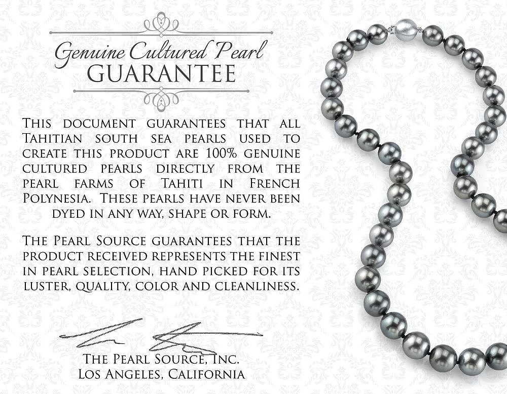 The Pearl Source 14K Gold 9-10mm Round Genuine Black Tahitian South Sea Cultured Pearl & Diamond Willow Ring for Women