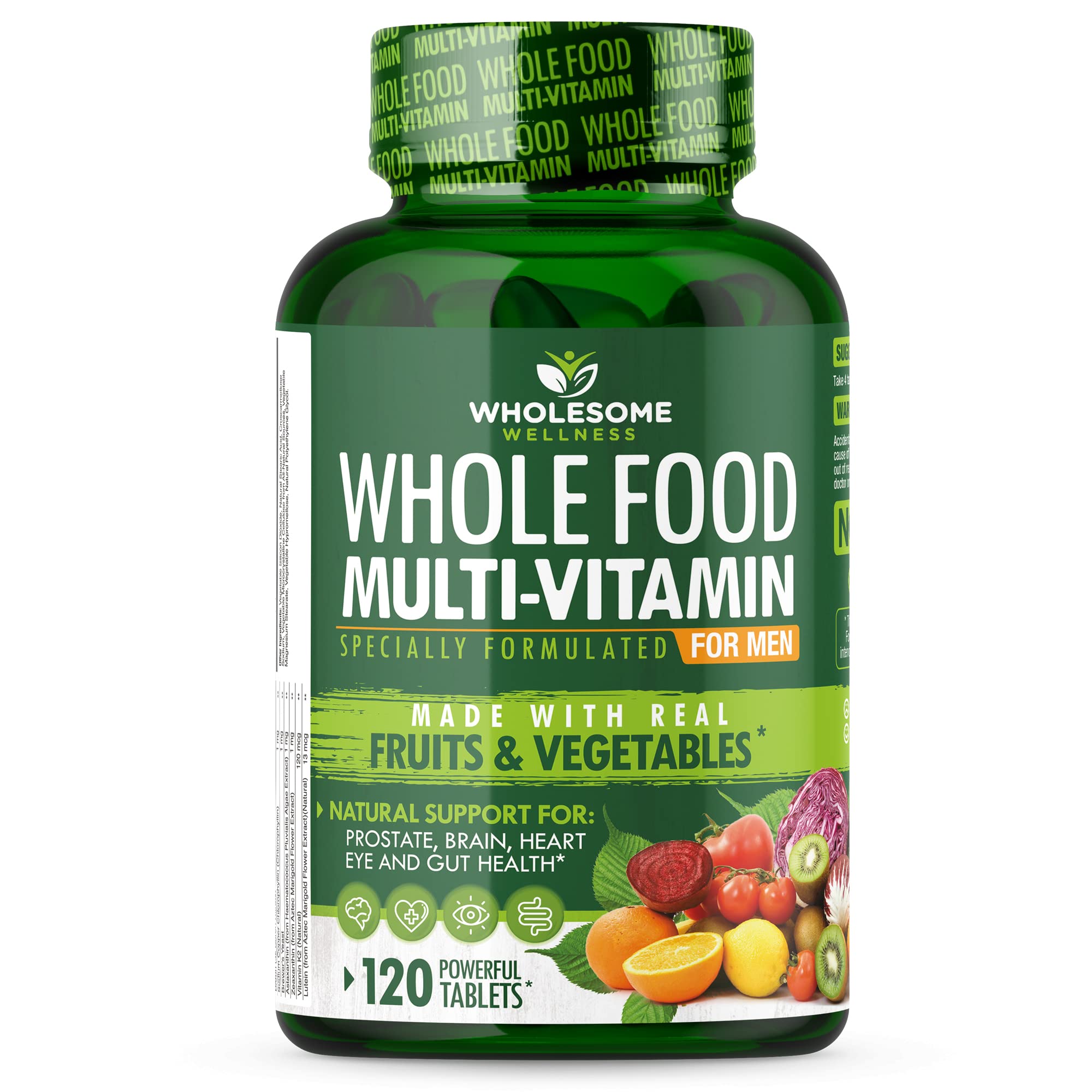 Whole Food Multivitamin for Men - Natural Multi Vitamins, Minerals, Organic Extracts - Vegan Vegetarian - 120 Tablets