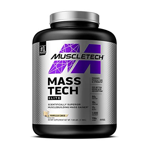 Weight Mass Gainer Protein Powder | MuscleTech Mass-Tech Elite Mass Gainer for Muscle Gain | Whey Protein Powder + Muscle Builder | Creatine Supplements | Vanilla Cake, 7 lbs