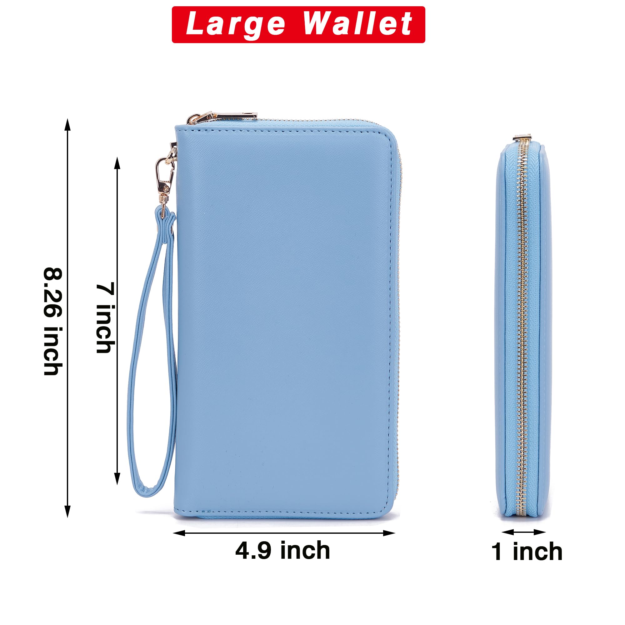 YZAOLL Women's Wallet RFID Blocking PU Leather Large Capacity Zip Around Credit Card Holder Cell Phone Checkbook Storage Bag Zipper Coin Purse,Beige