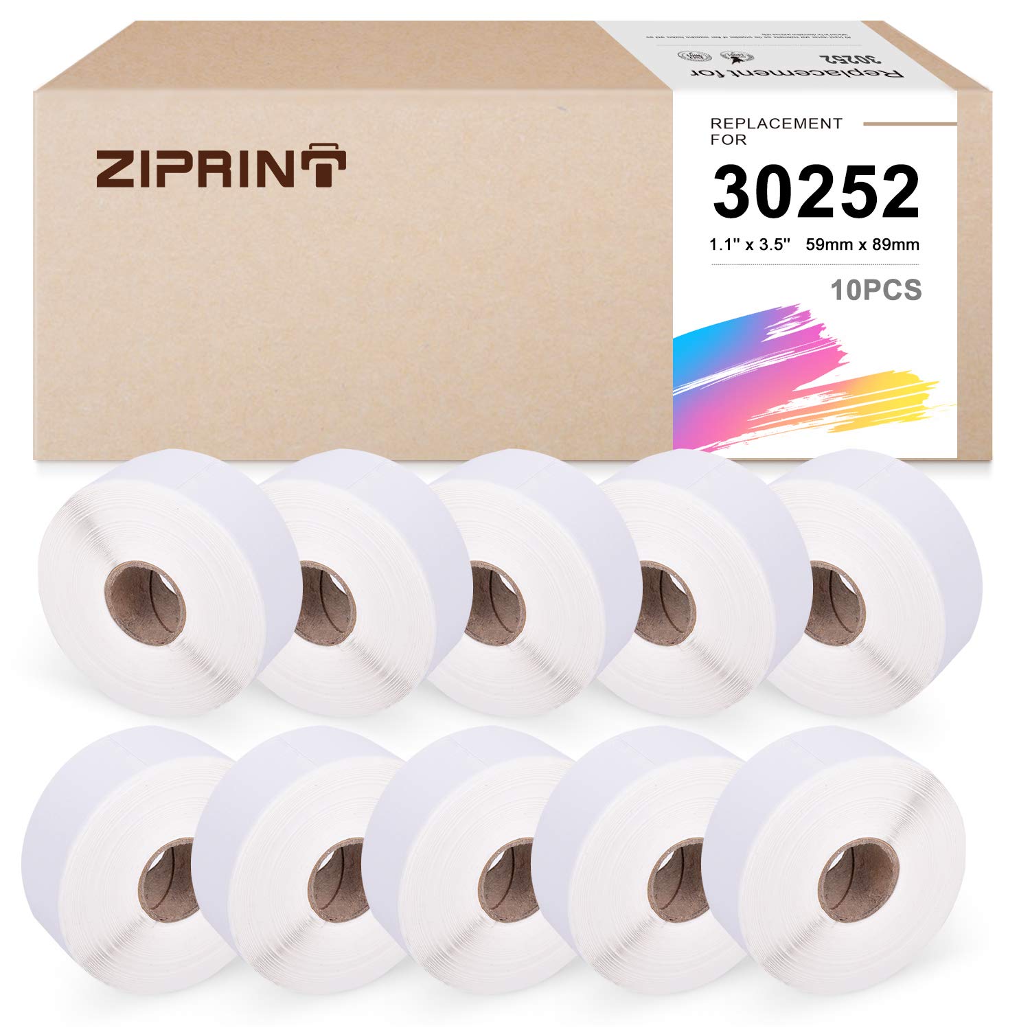 ZIPRINT 10 Rolls Compatible with DYMO 30252 Self-Adhesive Address Labels for Dymo Labelwriter 450, 450 Turbo, 450 Twin Turbo, Dymo 4XL Label Printer, 28mm x 89mm, White, 350 Labels Roll