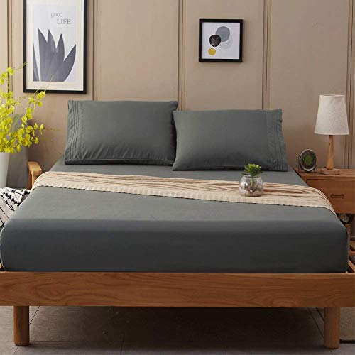 SONORO KATE Bed Sheet Set Super Soft Microfiber 1800 Thread Count Luxury Egyptian Sheets Fit 18-24 Inch Deep Pocket Mattress Wrinkle-4 Piece (Dark Grey, California King)