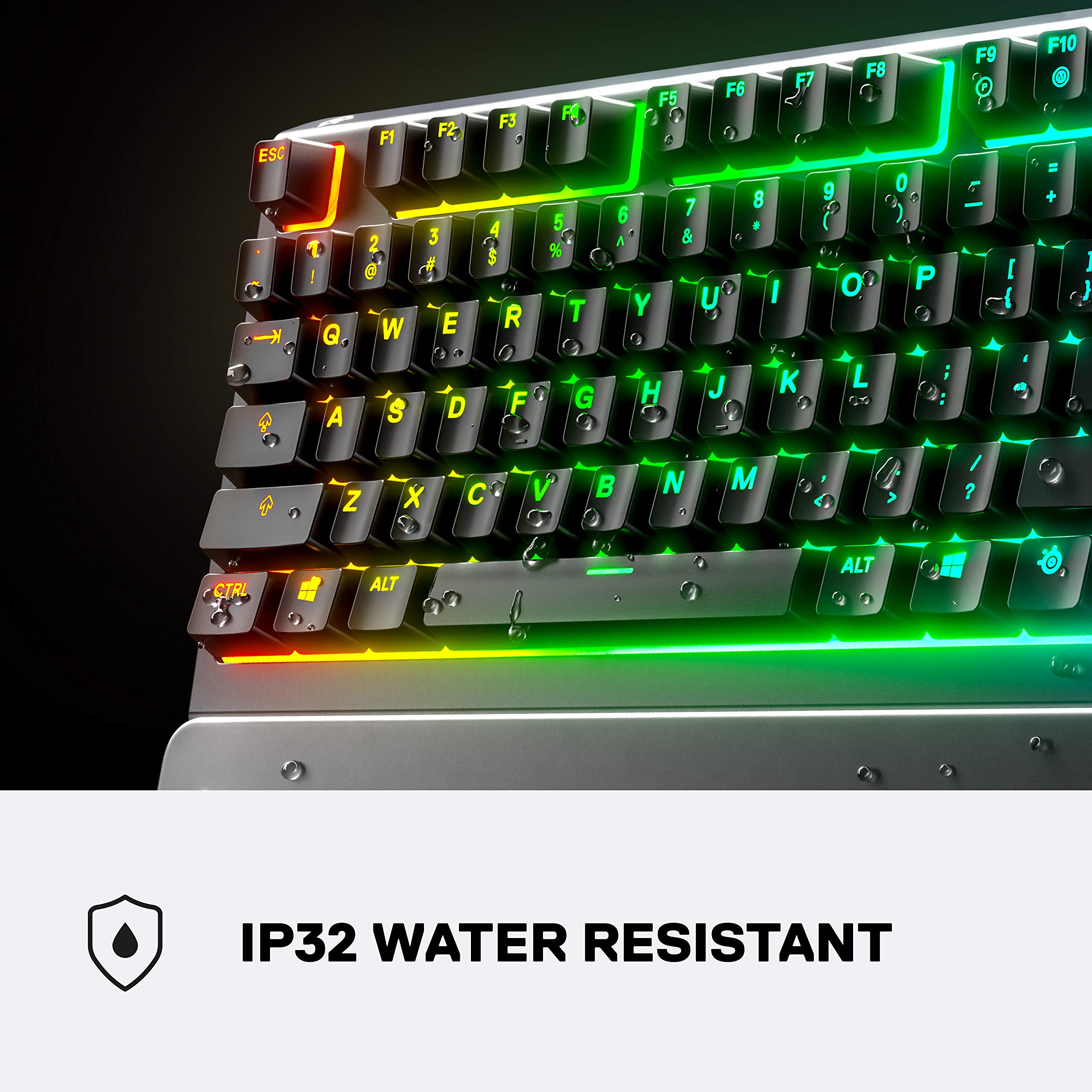 SteelSeries Apex 3 RGB Gaming Keyboard β 10-Zone RGB Illumination β IP32 Water Resistant β Premium Magnetic Wrist Rest (Whisper Quiet Gaming Switch) (Renewed)