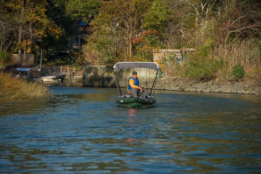 Sea Eagle FSK16 FishSkiff™16 Inflatable Frameless Fishing Boat 2 Person Swivel Seat Canopy Package