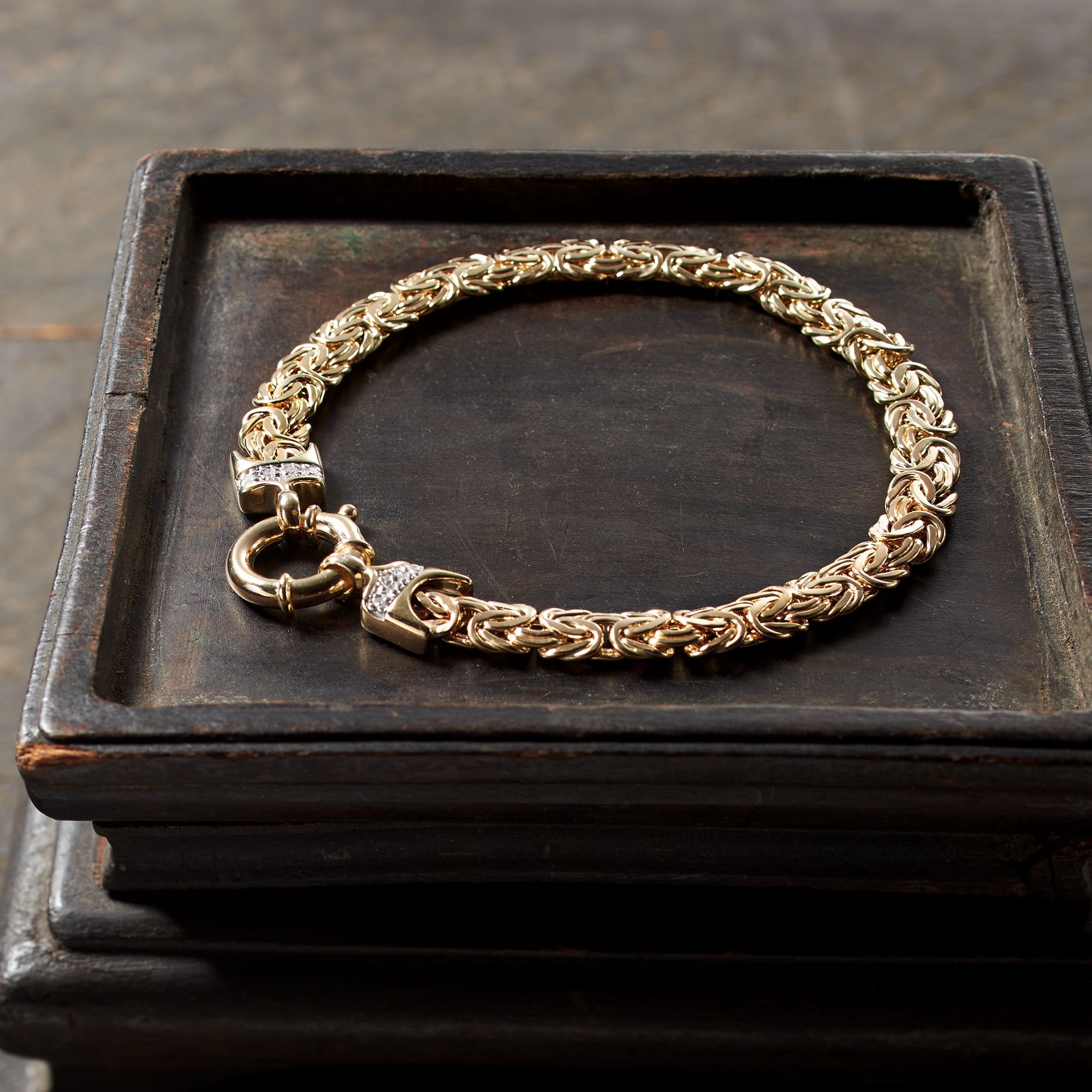 Ross-Simons 14kt Yellow Gold Byzantine Bracelet With Diamond Accents. 7 inches