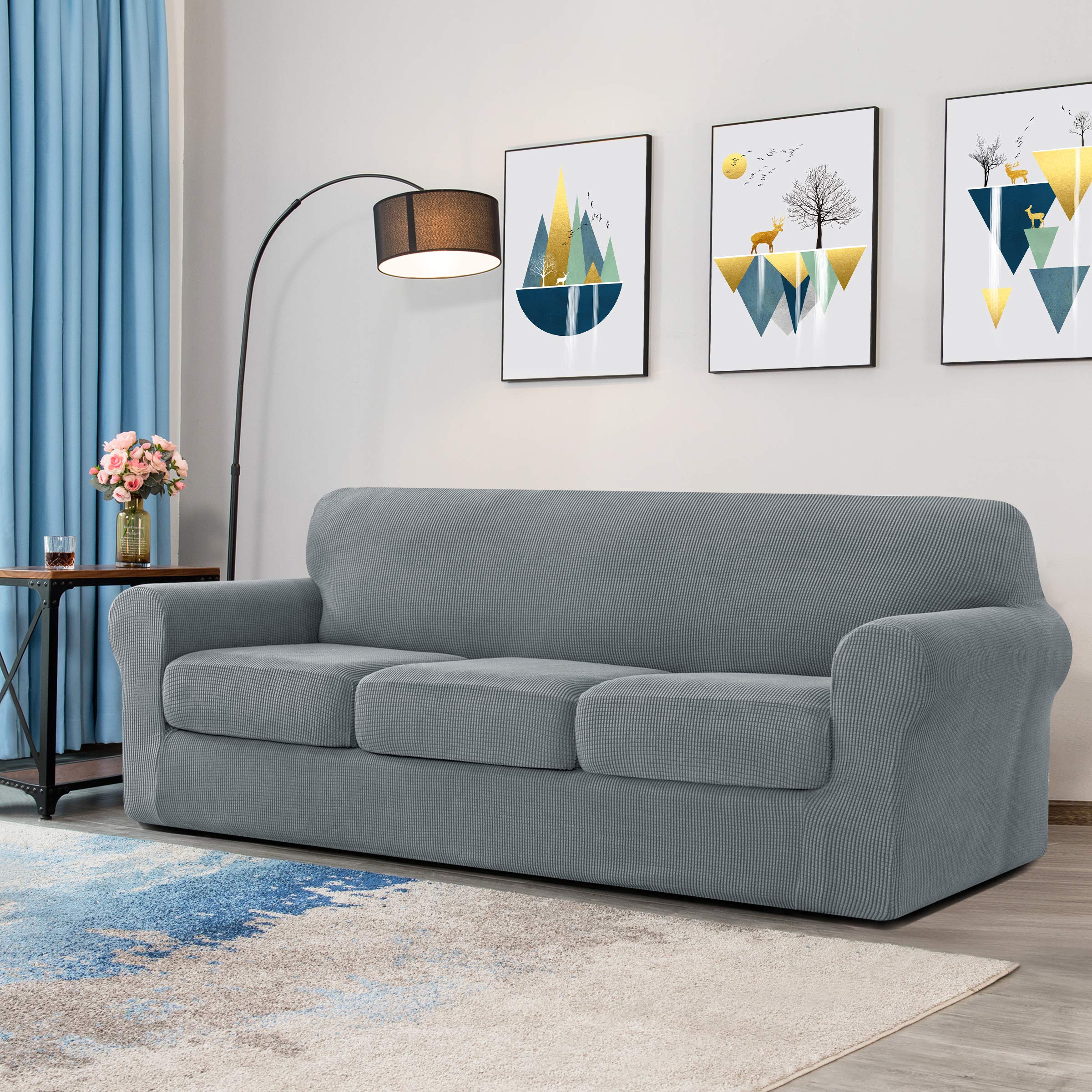 SyMax Couch Cover Sofa Slipcover Loveseat Cover 3 Piece Sofa Cover with Separate Cushion Couch Cover Stretch Elastic Washable Furniture Protector (Loveseat, Light Grey)