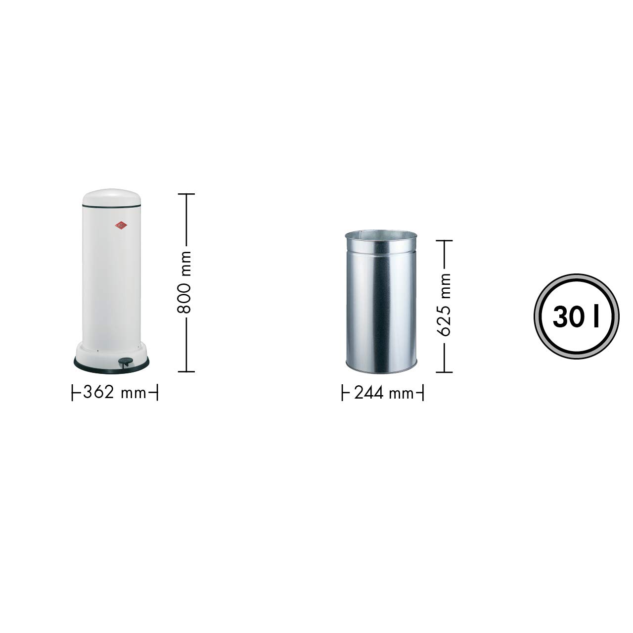 WESCO Big BASEBOY 134731-51 Pedal Trash Can, Mint, Size: Diameter 14.2 x Height 31.5 inches (36.2 x 80 cm), Pedal Bin, 7.6 gal (30 L)