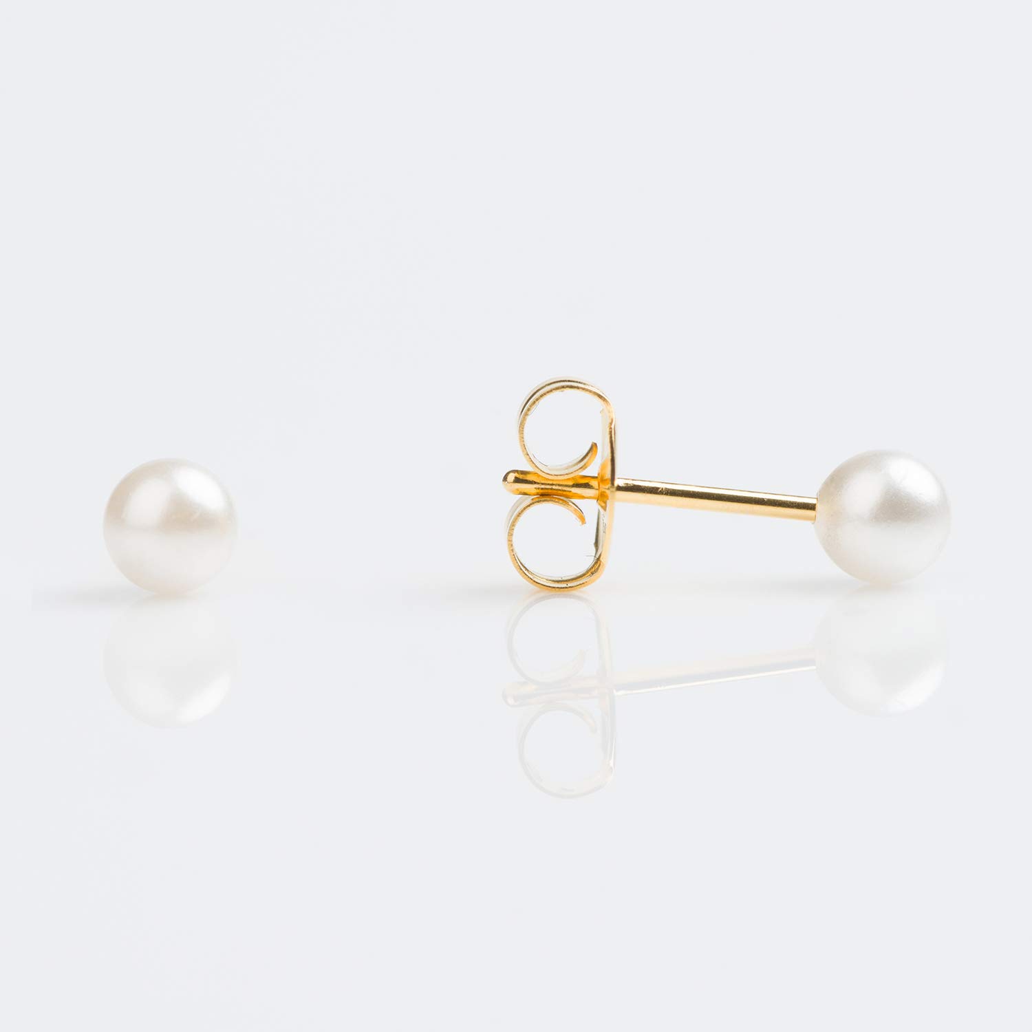 STUDEX Sensitive White Pearl Stud Earrings 4mm | Hypoallergenic and Nickel Safe for Sensitive Ears | Gold Plated Posts | High Fashion Earrings for Women and Men-PR-674-S