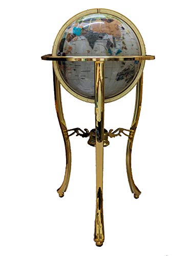 Unique Art 36-Inch by 13-Inch Floor Standing Pearl Ocean Gemstone World Globe with Gold Tripod