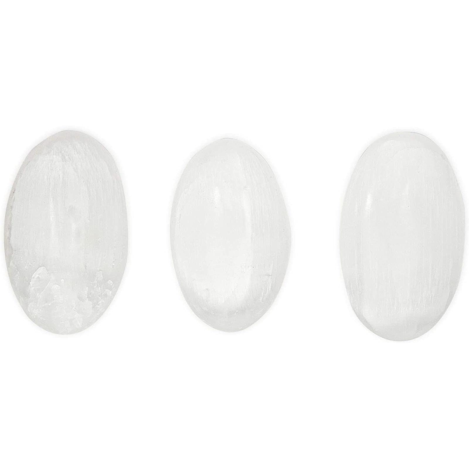 Wellbrite Healing Crystals, Selenite Palm Stones (3 Inches, 3 Pack)