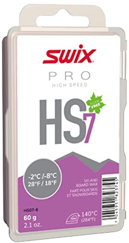 Swix HS07-6 - HIGH Speed Wax - HS7 Violet - 18 to 28 Degrees Fahrenheit - 60g Bar - Fluoro Free - Ski or Snowboard - FIS Approved