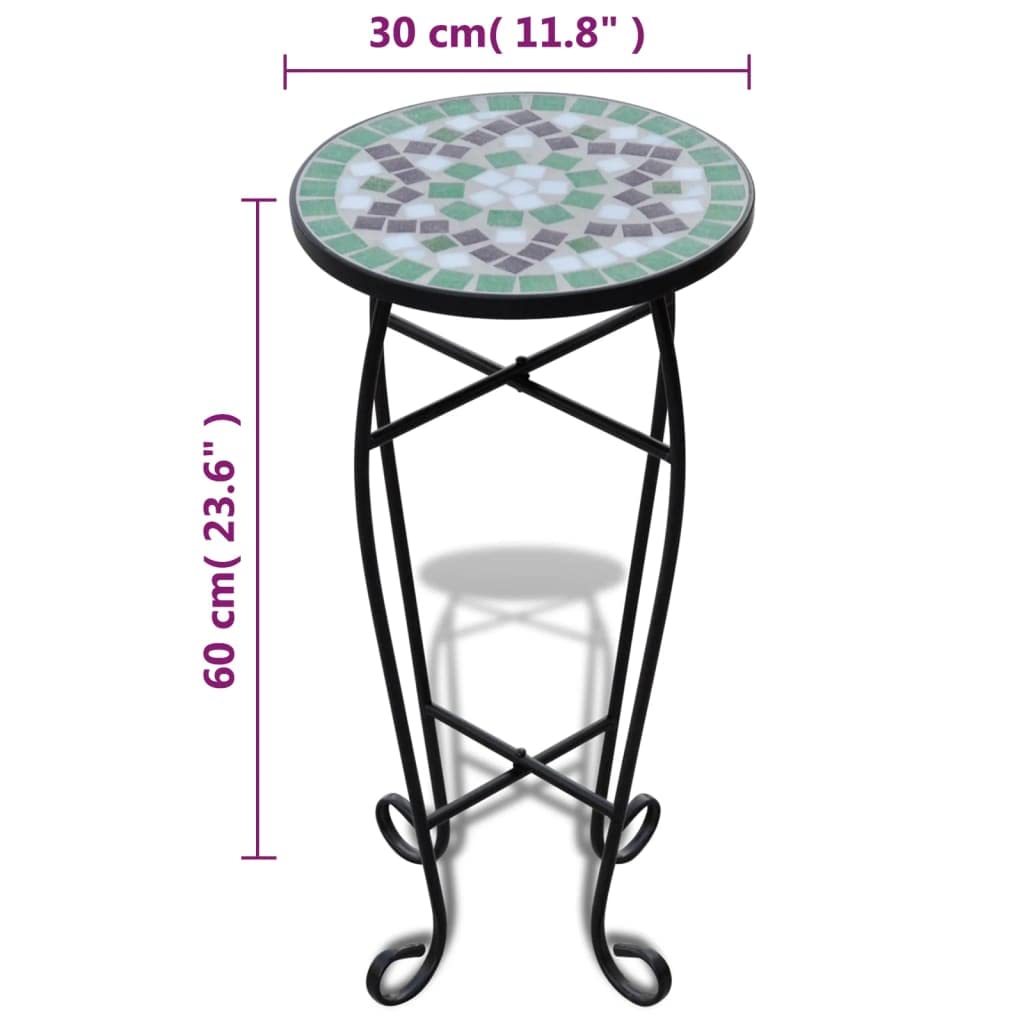 VRAXO Mosaic Side Table Plant Table Green White,Plant Stands-8.8lbs