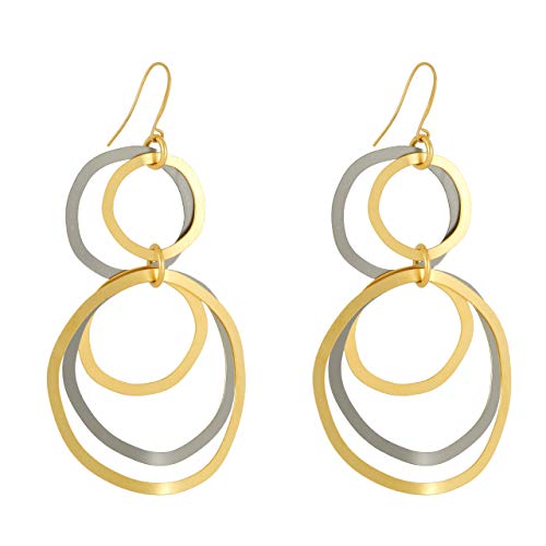 Studio L."Harper" 24K Gold Plated and Sterling Silver Multi Hoop Dangle Earrings, 3.5"