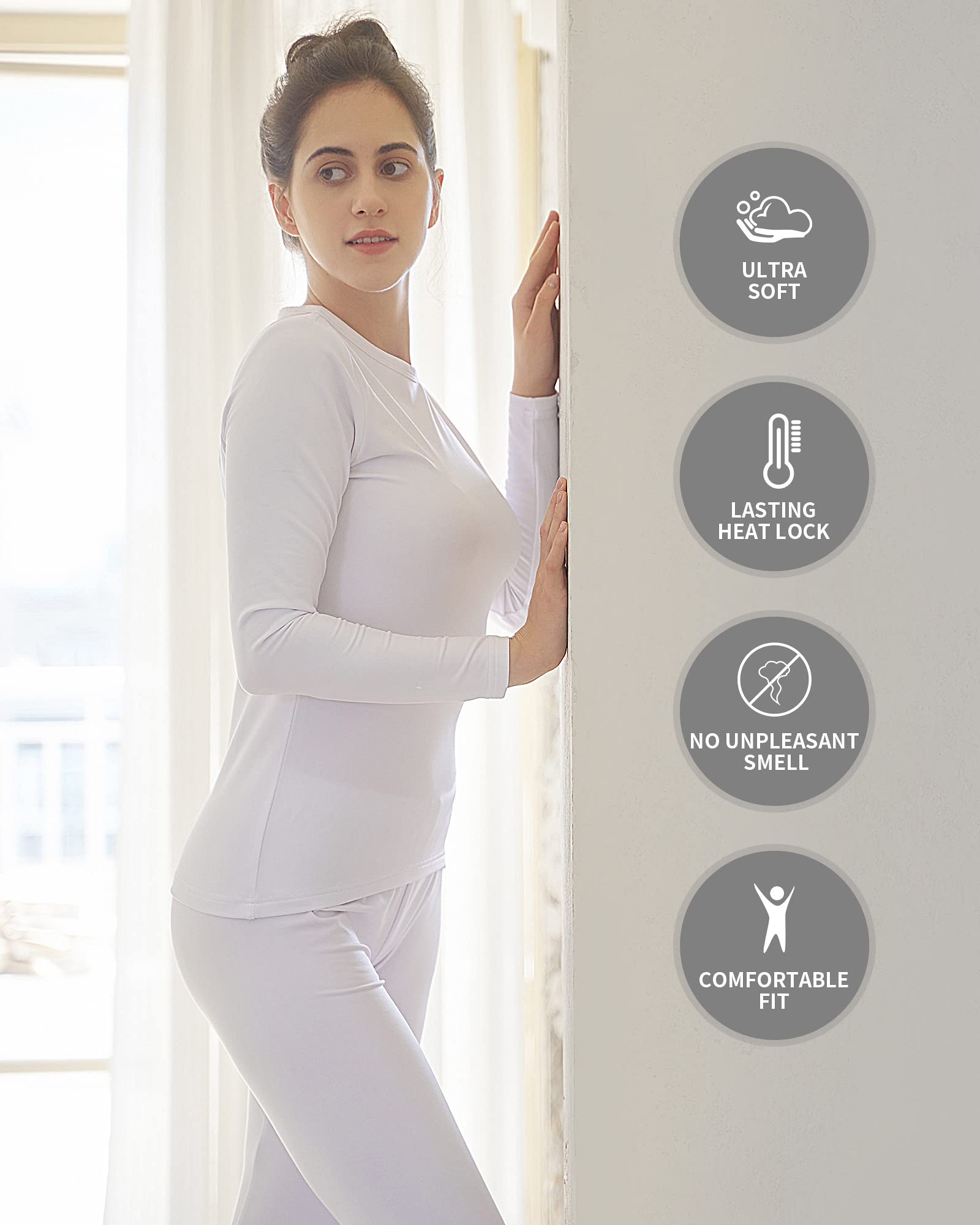 WEERTI Thermal Underwear for Women Long Johns with Fleece Lined, Base Layer Women Cold Weather Top Bottom White