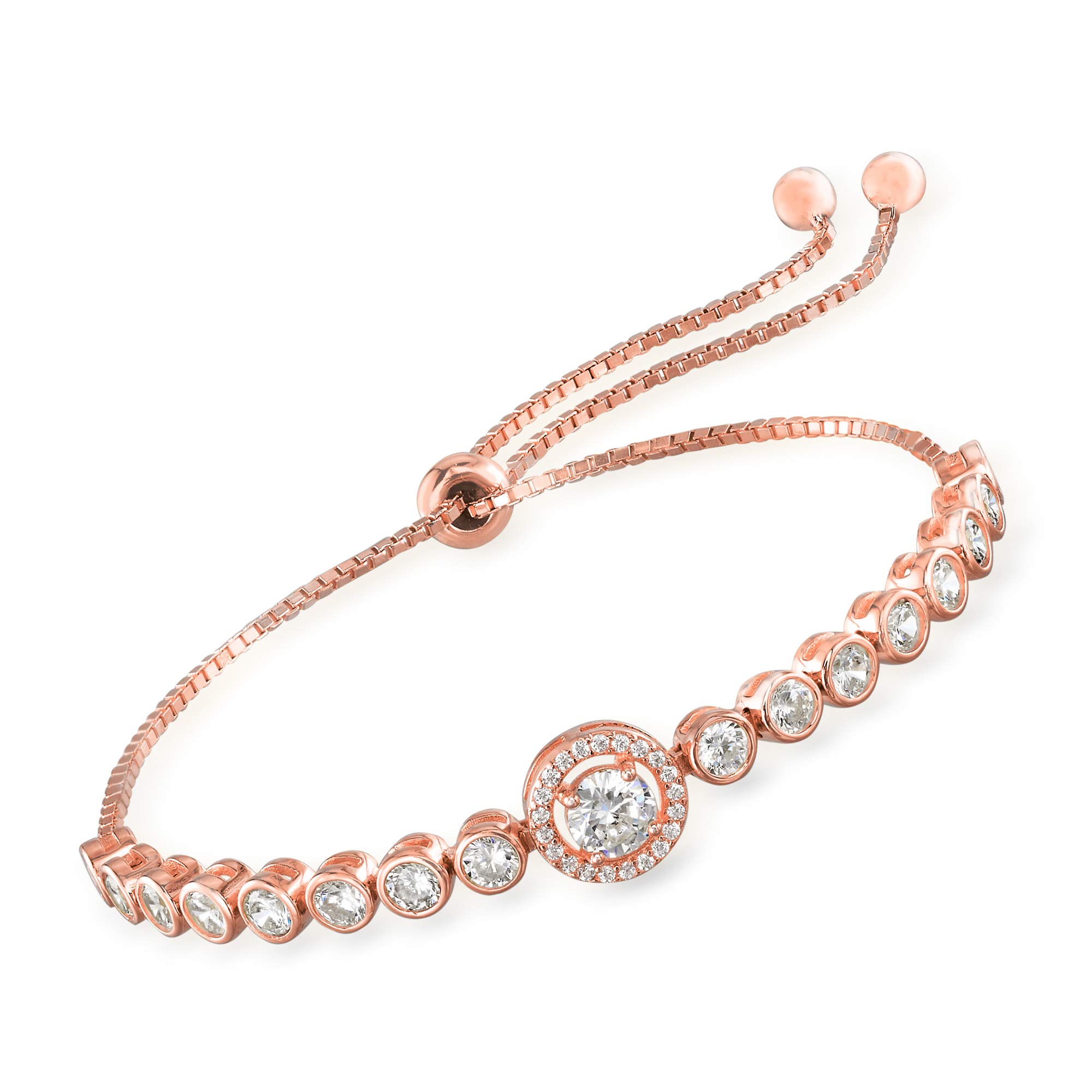 Ross-Simons 2.10 ct. t.w. CZ Bolo Bracelet in 18kt Rose Gold Over Sterling