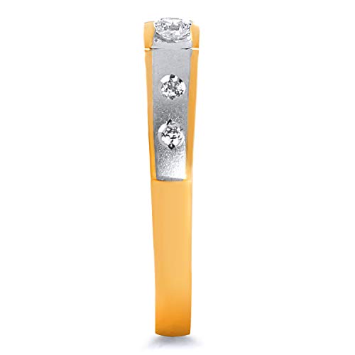 Wellingsale Ladies Solid 14k Two 2 Tone White and Yellow Gold Polished CZ Cubic Zirconia Round Cut Engagement Ring and Wedding Band Bridal Set - Size 4