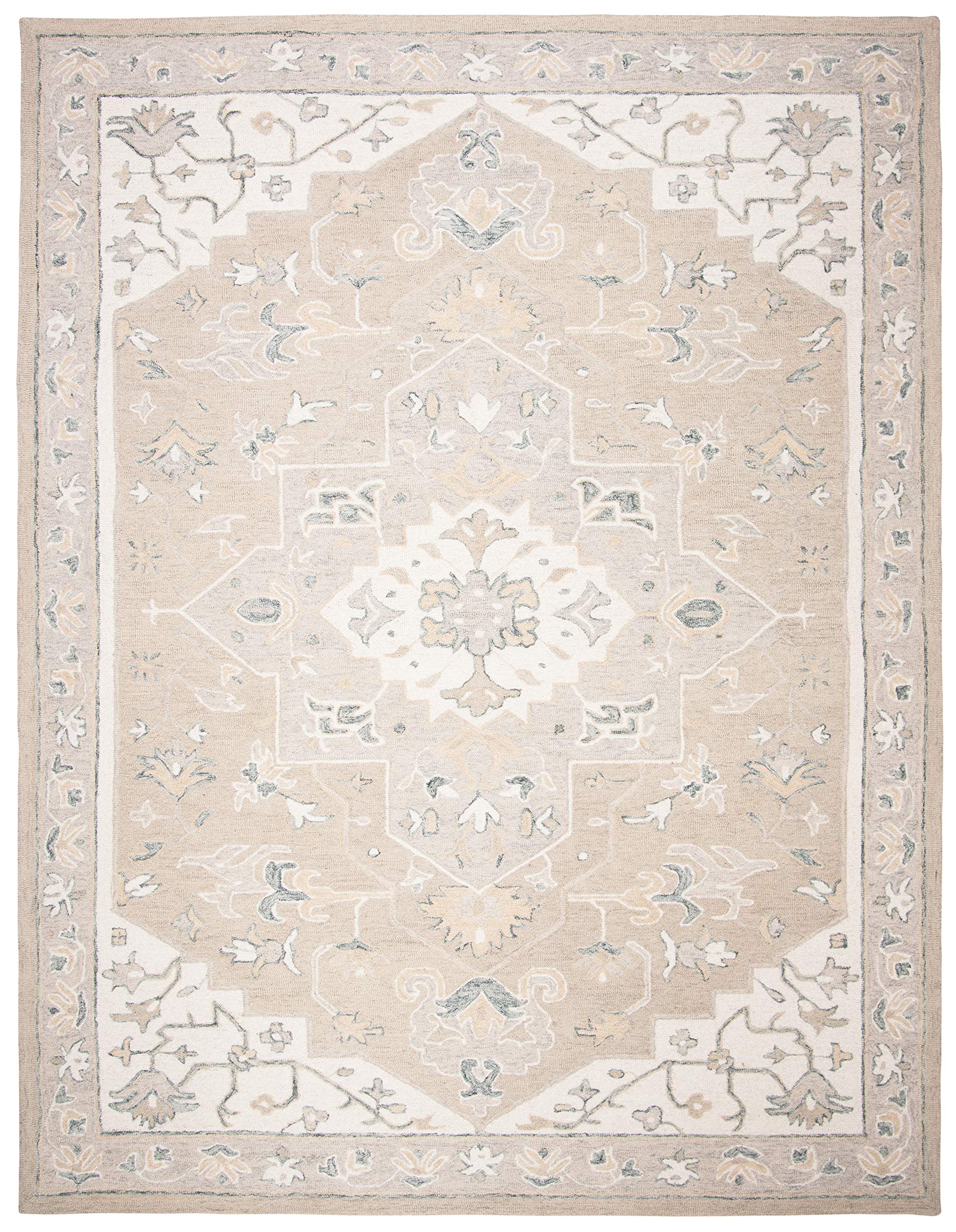 SAFAVIEH Micro-Loop Collection Area Rug - 9' x 12', Light Grey & Ivory, Handmade Medallion Wool, Ideal for High Traffic Areas in Living Room, Bedroom (MLP505F)