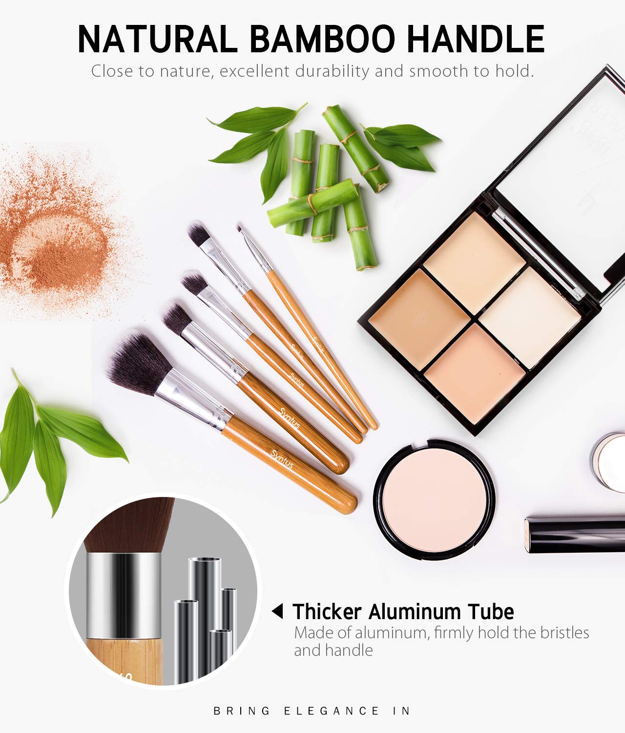 Syntus Makeup Brush Set, 11 Makeup Brushes & 4 Blender Sponges & 1 Brush Cleaner Premium Synthetic Foundation Powder Kabuki Blush Concealer Eye Shadow Makeup Brush Kit, Bamboo