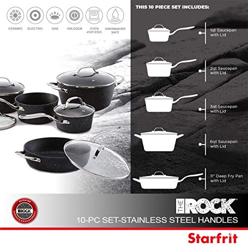 THE ROCK by Starfrit 10-Piece Cookware Set with Stainless Steel Handles, Black