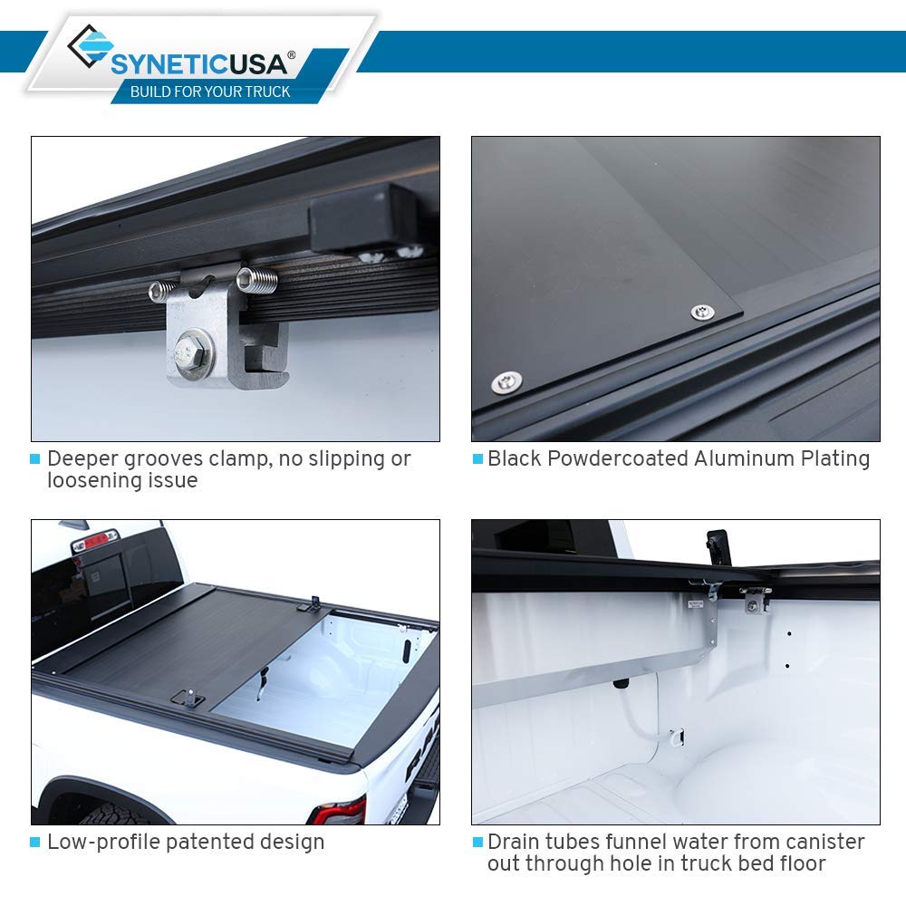 Syneticusa Retractable Tonneau Cover Fits 2019-2024 Ford Ranger 5' (61β) Truck Bed Matte Black Aluminum Low Profile Waterproof