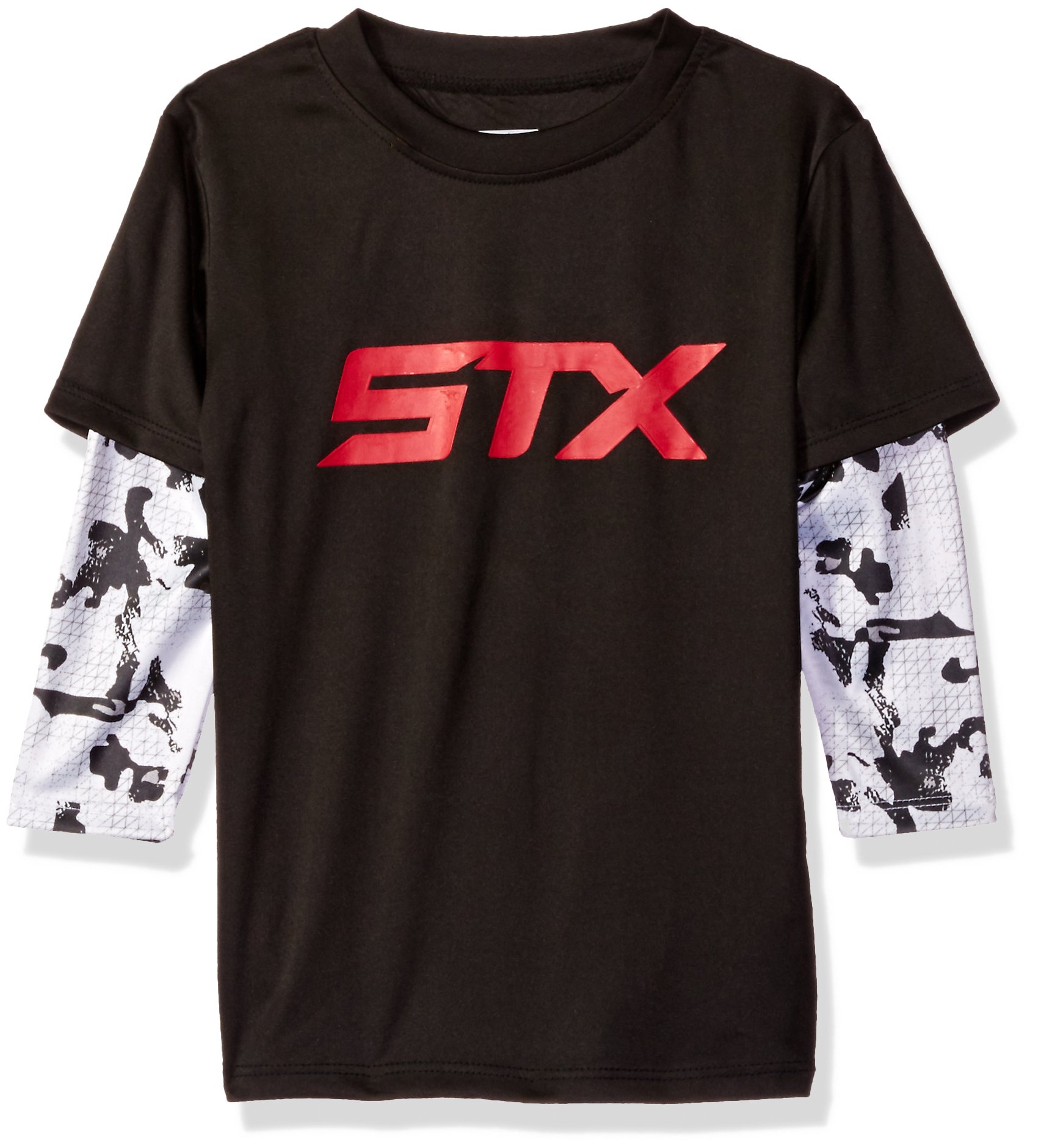 STX Boys' Little Boys' T-Shirt with Thermal Hang Down Sleeves, Black/White, 5/6