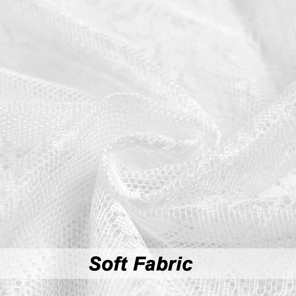 Zhh Sheer Lace Valance Kitchen Short Curtain White Grid Flower Curtain for Window Bedroom Livingroom Decor 23 by 57-Inch, 1 Panel