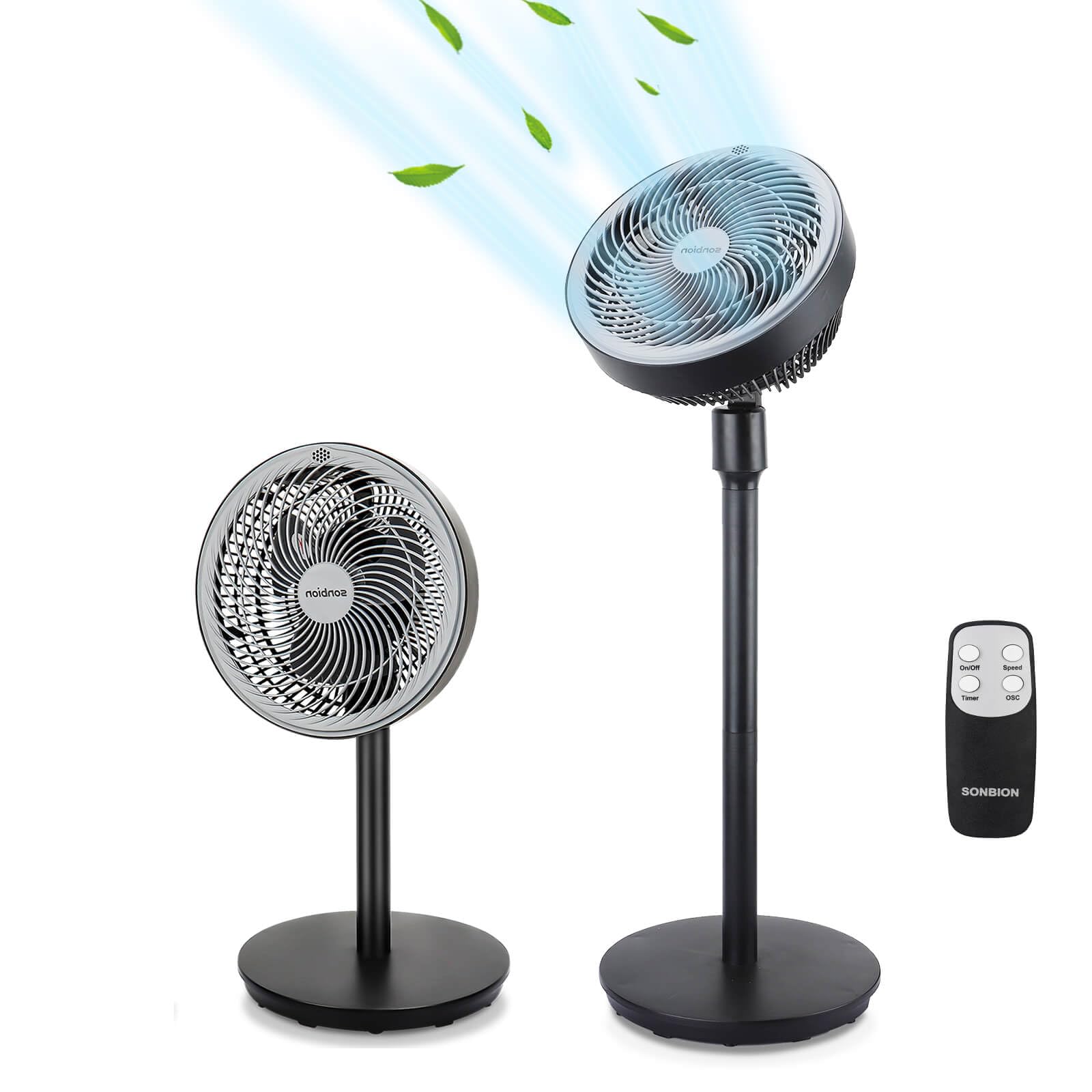SONBION Standing Fan, Pedestal Fan Oscillating with Remote Control, Electric Fans for Home, Air Circulator Fan Floor Fan for Room Office Garage, Three Speeds, Two Height Settings and Timer Function