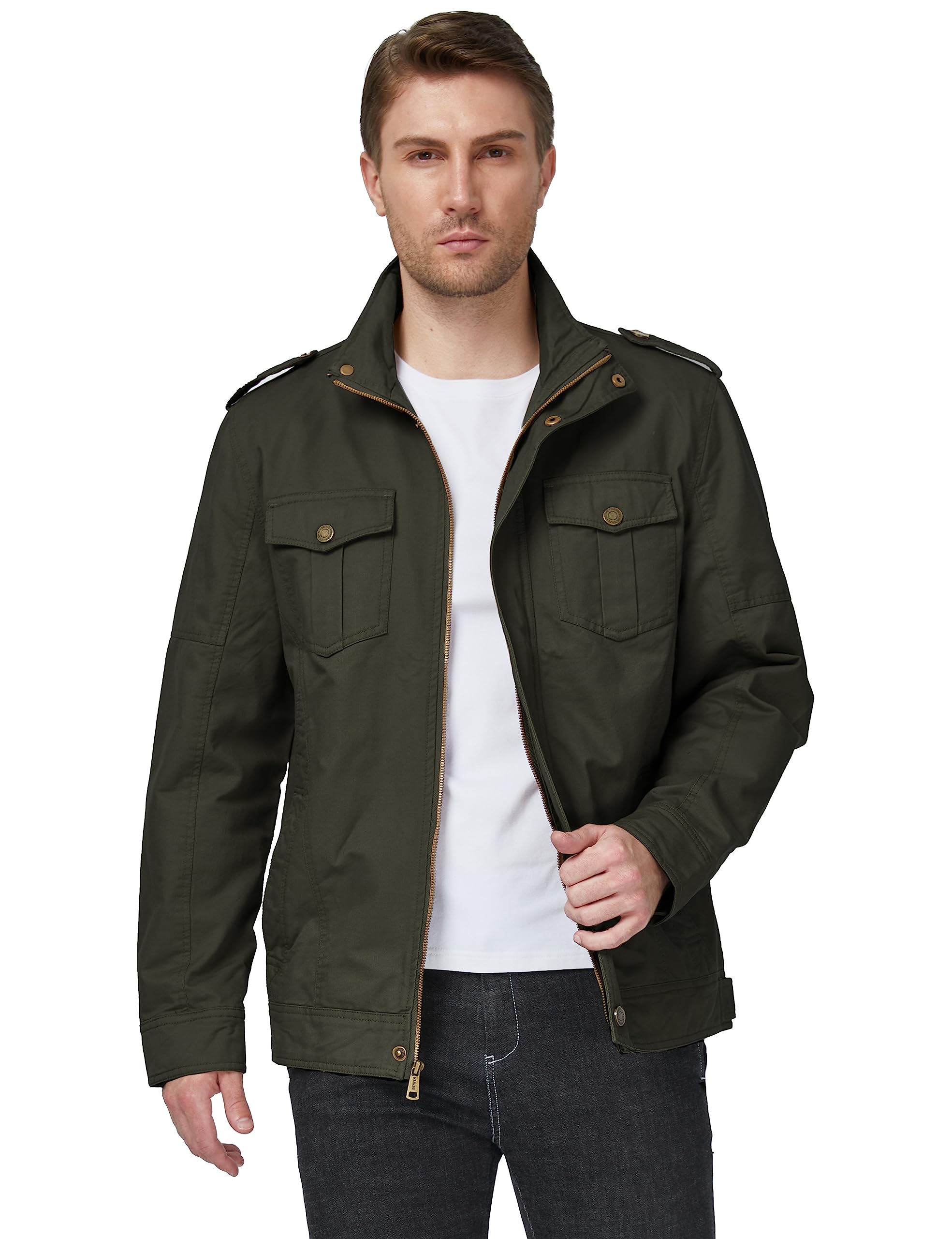WenVen Men's Military Casual Cotton Jacket Outwear (Army Green, X-Large)
