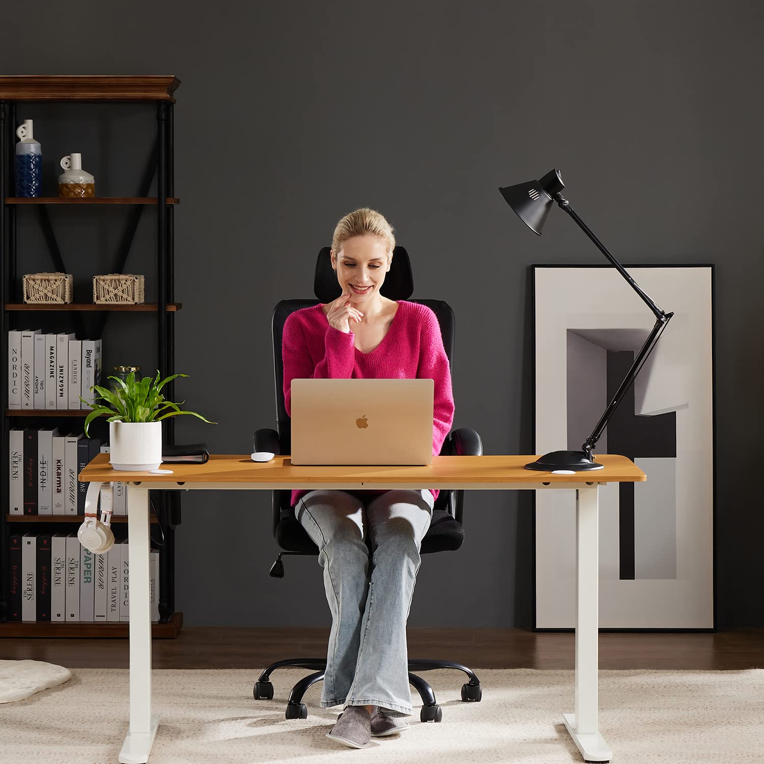 Standing Desk with Keyboard Tray, 48 x 24in Electric Height Adjustable Table with Splice Board, Ergonomic Rising Computer Workstation for Home Office Study with Memory Controller/Headphone Hook, Black