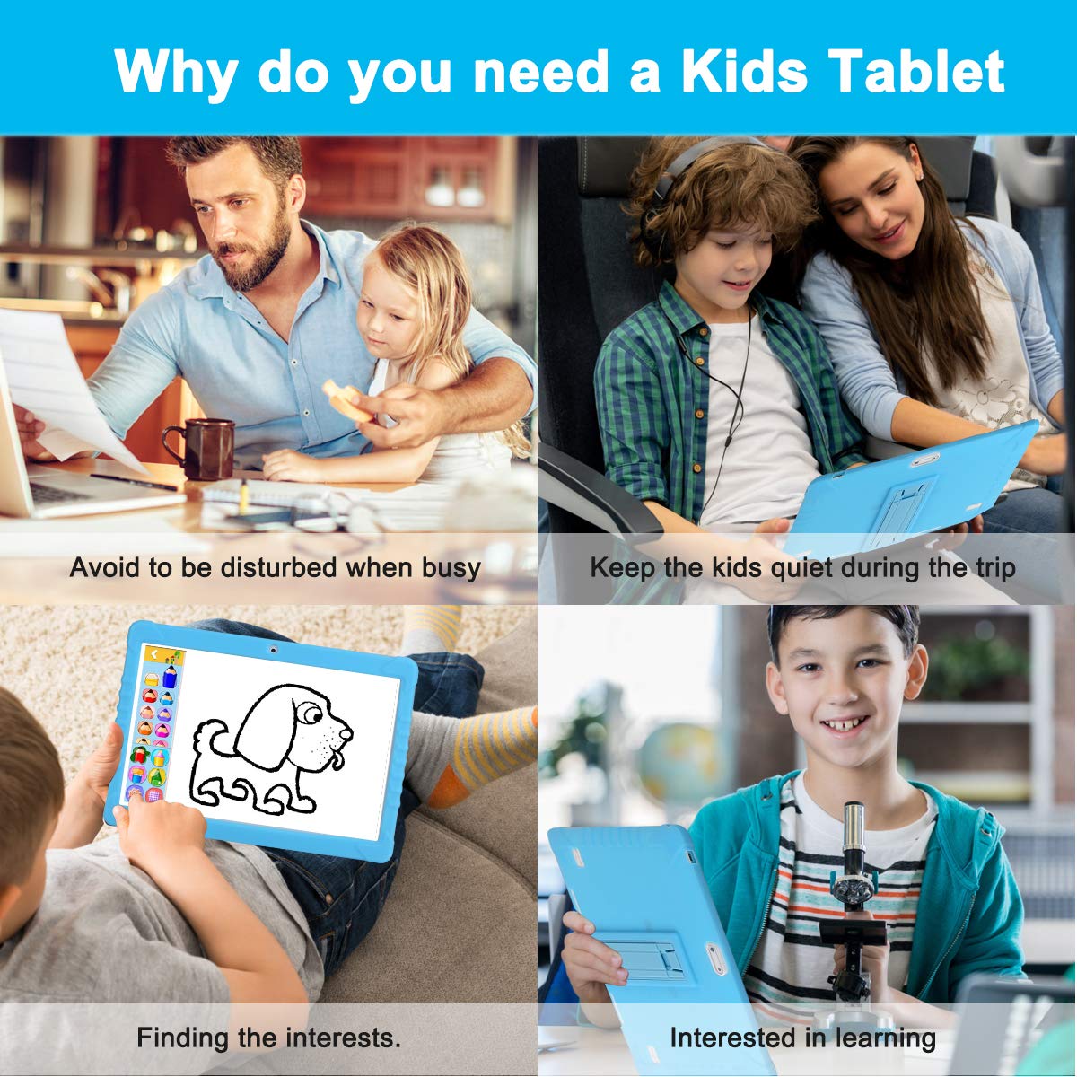 SANNUO Kids Tablet 10.1 inch, GMS-Certified Android 9.0,Kids -Mode,2GB RAM,2.0+5.0MP Dual Camera,IPS1280x800 Screen,3G,GPS,Google Play with Learning App for Children