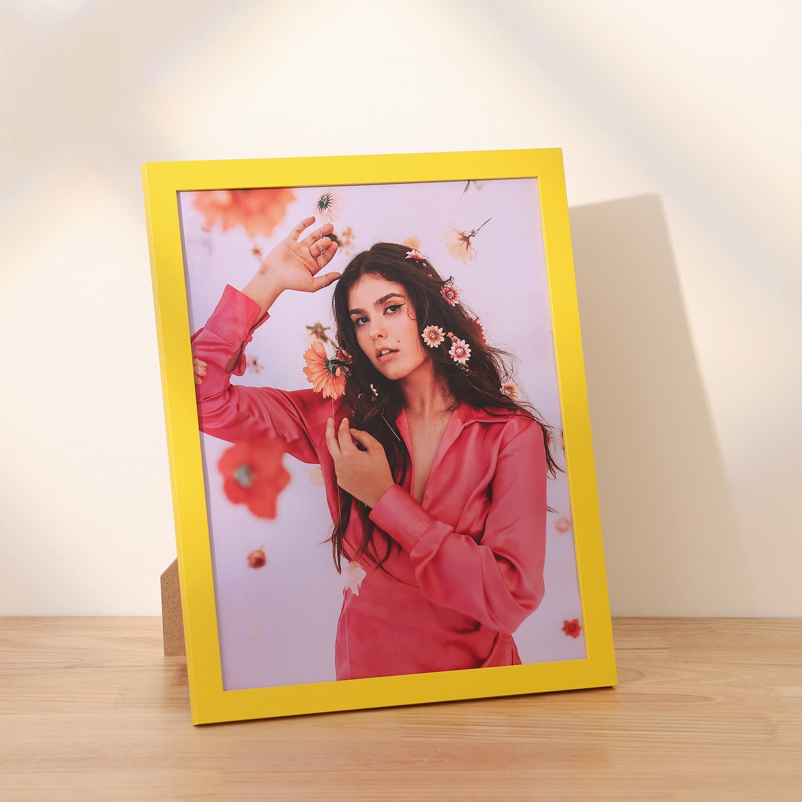 Vittanly 11x14 Picture Frame, Engineered Wood with Shatter Resistant Plexiglass, Display Pictures 8x10 with Mat or 11x14 without Mat, Photo Frame for Wall or Table Top Display, Yellow, 1 Pack