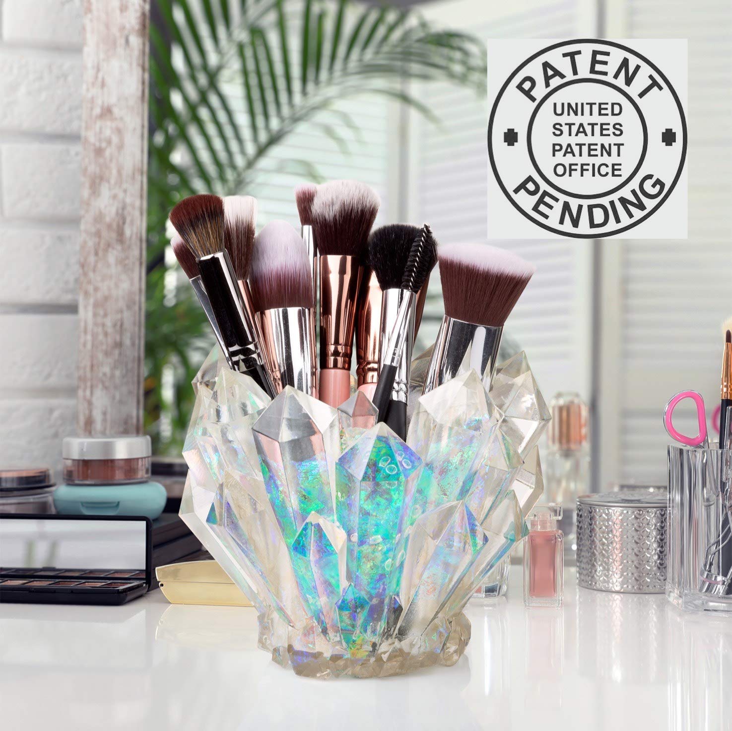 Wicked Vanity Beauty Crystal Makeup Brush Holder Pen Holder Vanity Desk Office Organizer Stationary Decor Planter