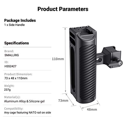 SMALLRIG Universal Aluminum NATO Side Handle Grip for DSLR Camera Cage with Cold Shoe Mount Built-in Wrench, Up and Down Adjustable - HSN2427