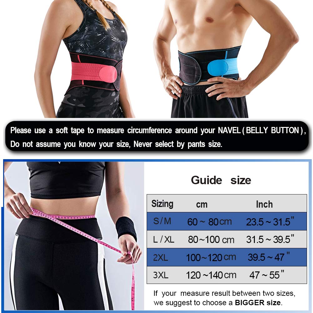 T TIMTAKBO Waist Back Support Belt for Women Men,Lower Back Brace Lumbar Support for Lower Back Pain Relief, Adjustable Flexible Sport Girdle Waist Support Belt(Black/Red, S/M Fit Belly 23.5"-31.5")